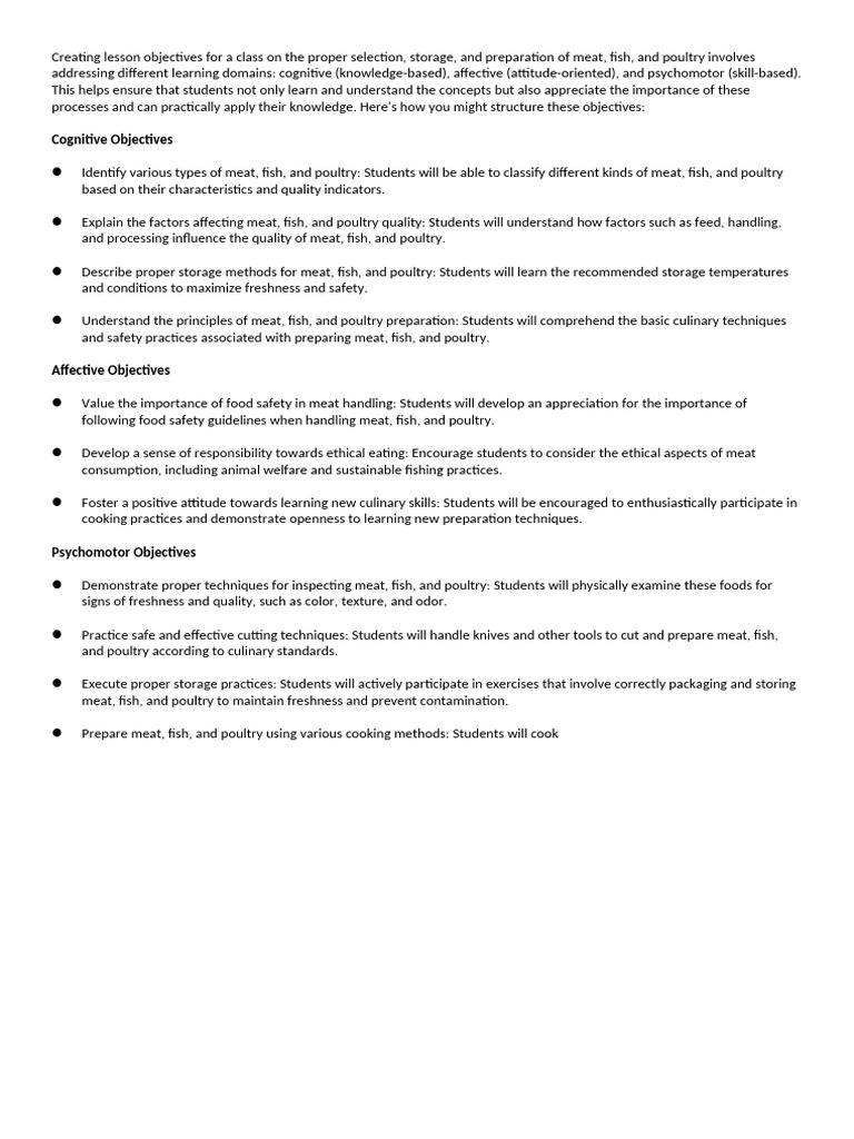 Creating Lesson Objectives For A Class On The Prop | PDF | Meat | Food ...
