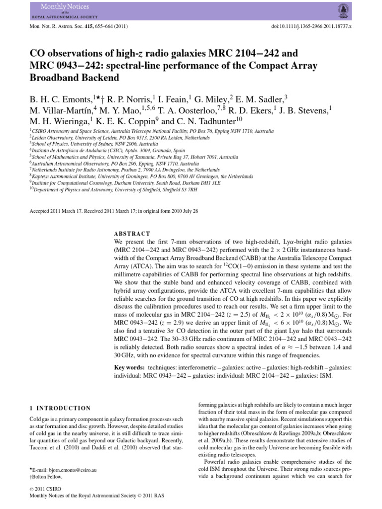 Emonts Et Al. - 2011 - CO Observations of High-Z Radio Galaxies MRC 2104 242 and MRC 0943 242 ...