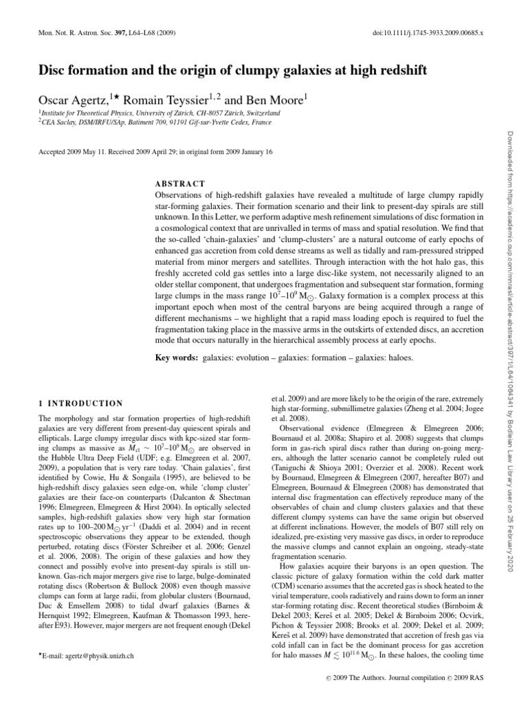 Agertz, Teyssier, Moore - 2009 - Disc Formation and The Origin of ...
