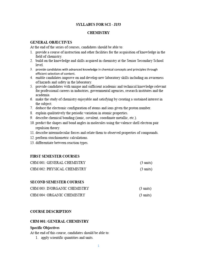 JUPEB Chemistry Syllabus | PDF | Chemical Equilibrium | Chemical Bond