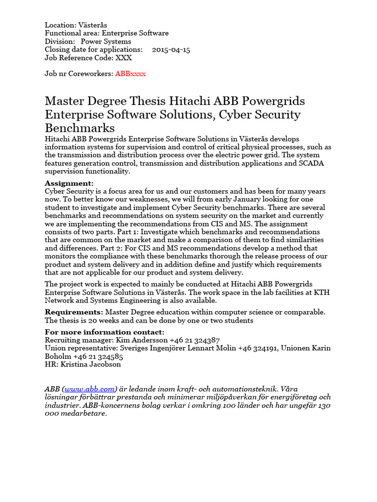 Hitatchi ABB, Cyber Security Benchmarks | PDF