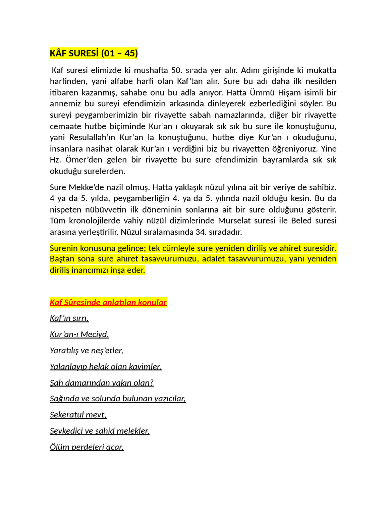 Kâf Suresi̇ | PDF