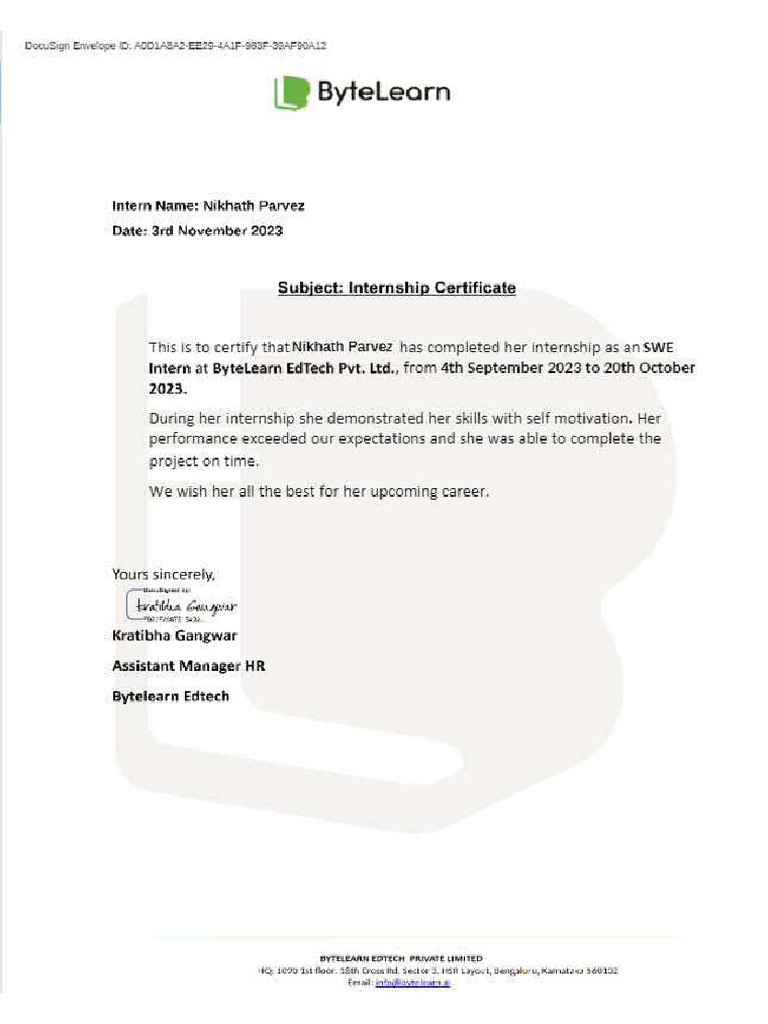 Internship Certificate | PDF