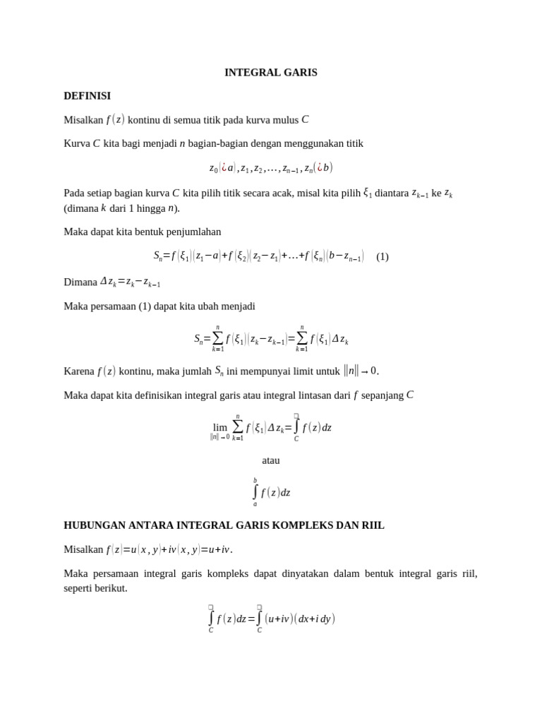 Lintasan Integral Garis | PDF