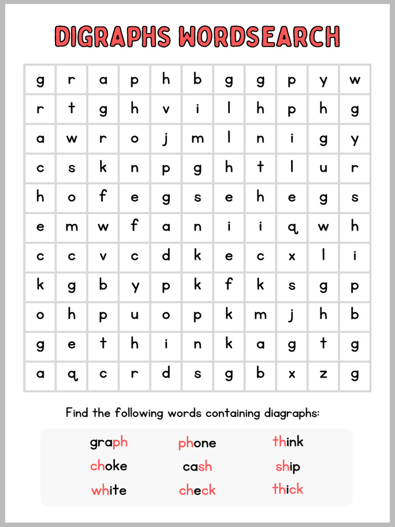 Digraphs Wordsearch Puzzle | PDF