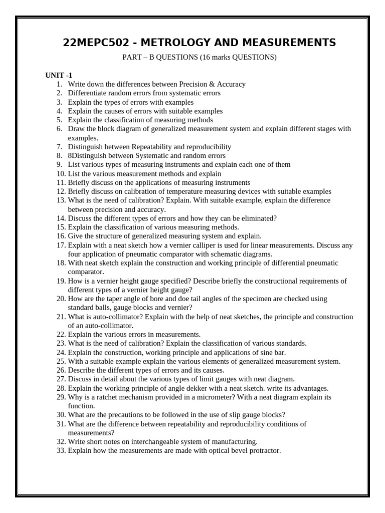 Metrology 16 MARKS | PDF | Calibration | Observational Error