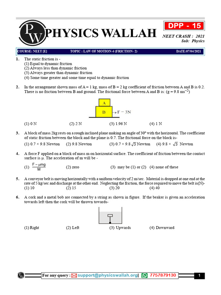 NLM DPP-04 Manish Raj Sir (Neet Crash Course Relaunch) (Physics) | PDF | Force | Friction