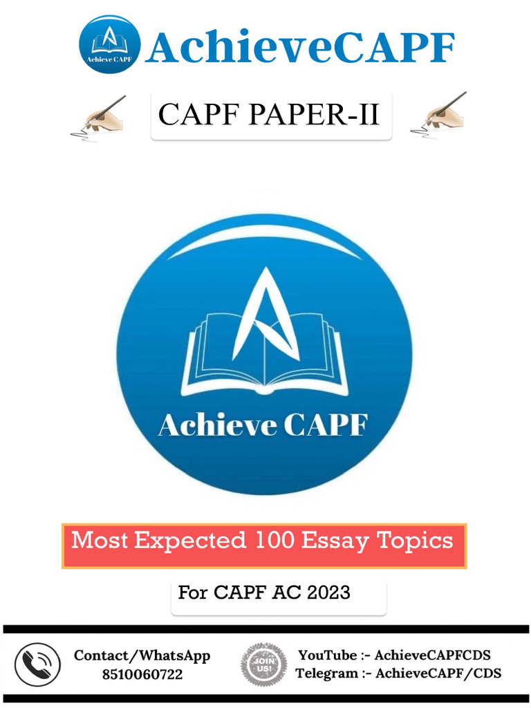 Most Important 100 Essay Topics @AchieveCAPF | PDF