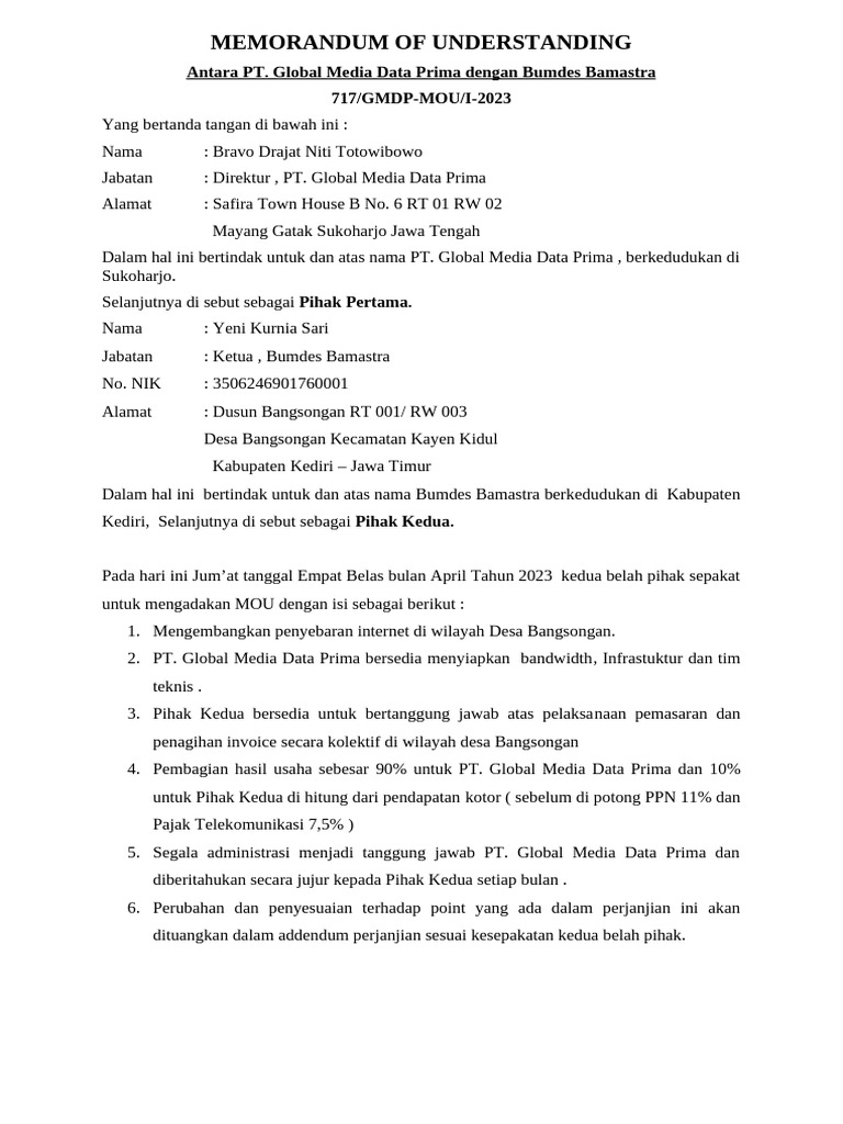 Mou Bumdes Bangsongan | PDF