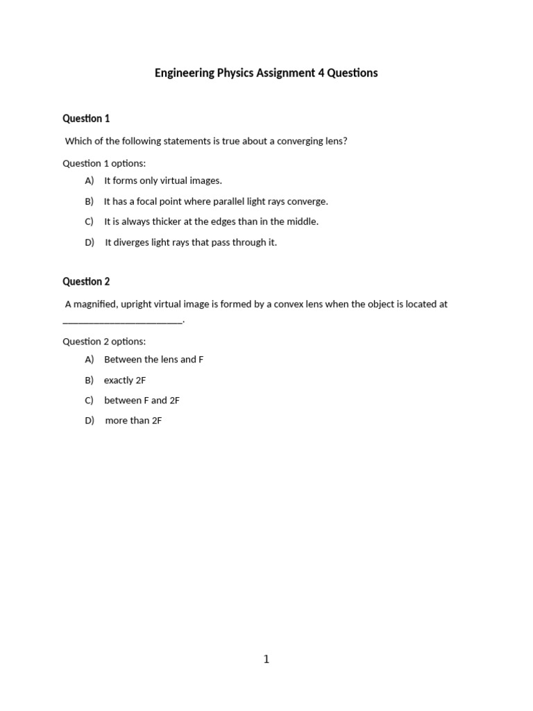 Engineering Physics Assignment 4 Questions | PDF | Diffraction | Waves