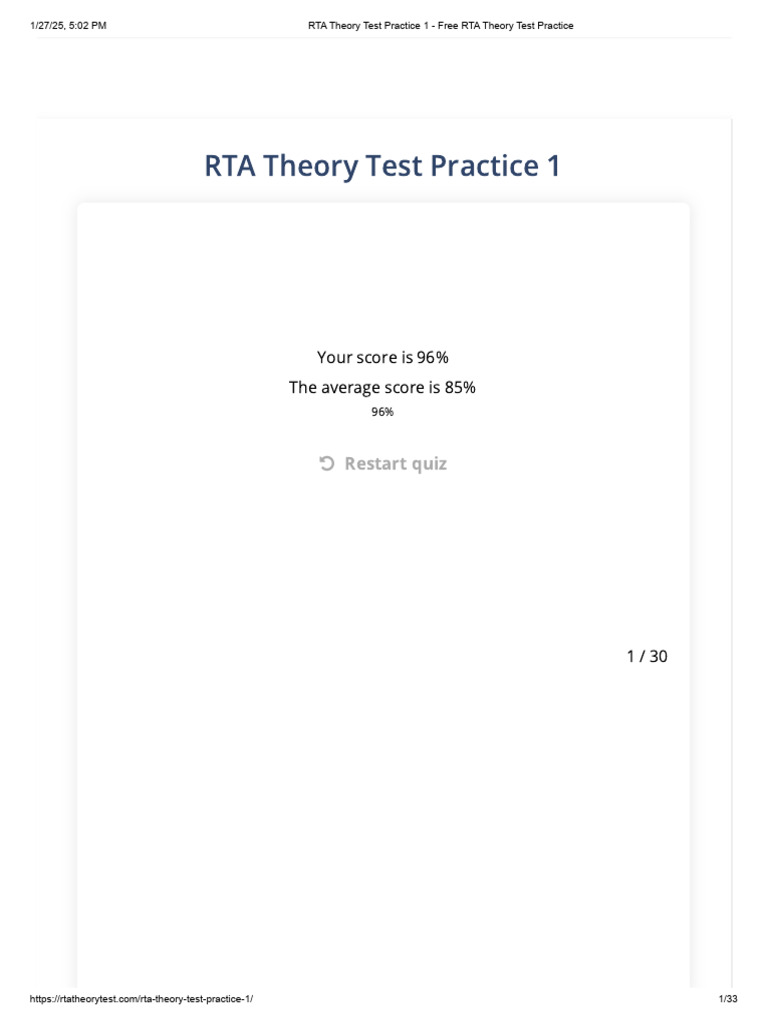 RTA Theory Test Practice 1 - Free RTA Theory Test Practice | PDF ...
