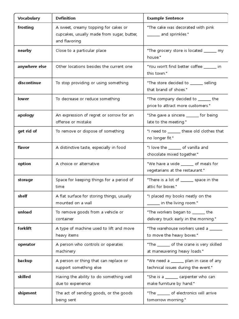 Voca-Definition-Example Sentences | PDF