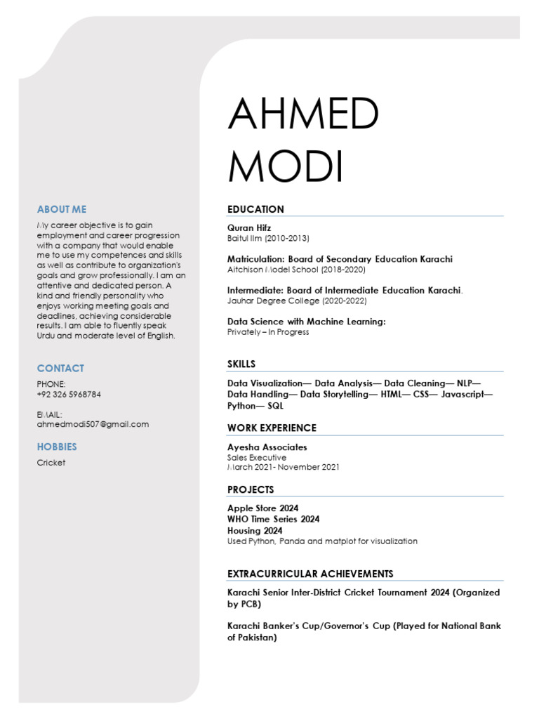 Ahmed Modi CV | PDF