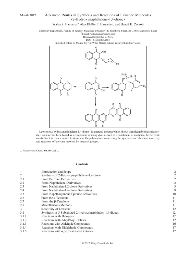 Synthesis and Reactivity of Lawsone | PDF | Sodium Hydroxide | Chemical ...
