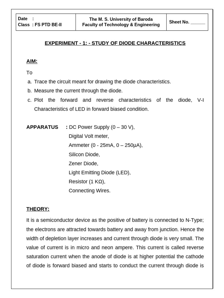 Experiment No. 01 | PDF | Diode | P–N Junction