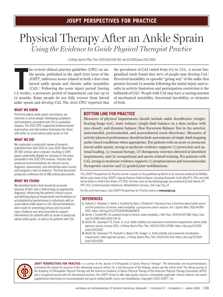JOSPT - PT After Ankle Sprain - 2021 | PDF | Balance (Ability ...