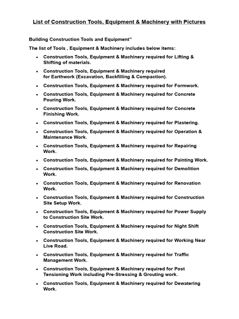 Construction Tools & Equipment Guide | PDF | Concrete | Drill