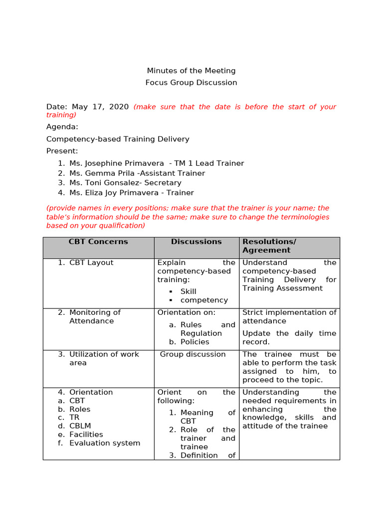 Focus Group Meeting Minutes on CBT | PDF | Learning | Education Theory