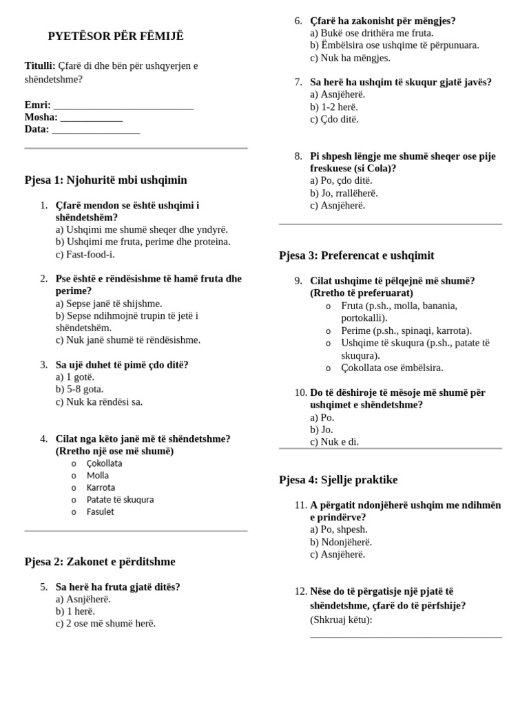 Pyetësor Për Fëmijë | PDF