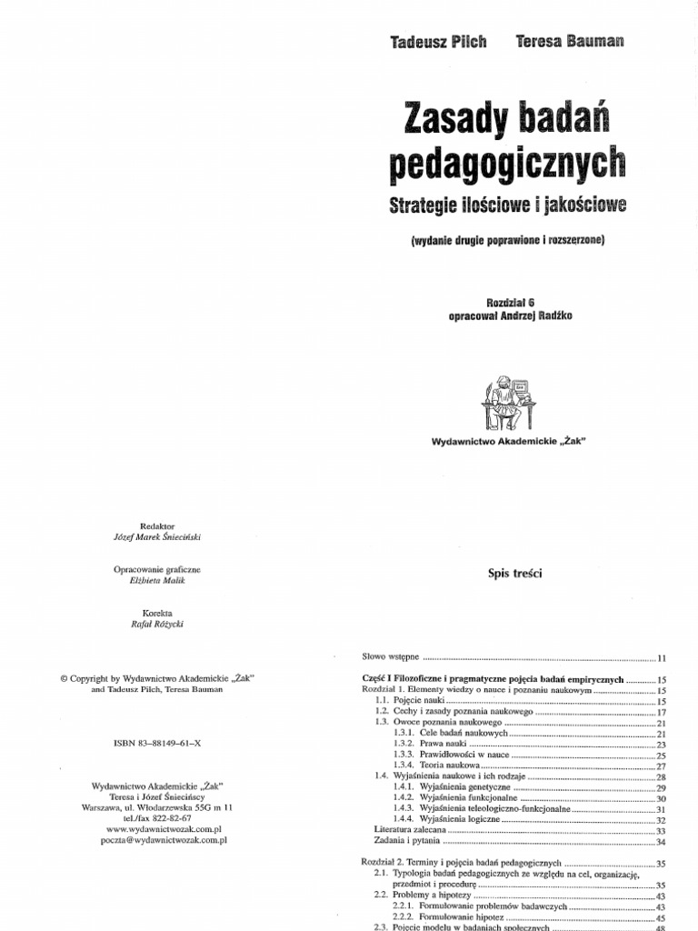 Pilch T, Bauman T - Zasady Badań Pedagogicznych. Strategie Ilościowe I Jakościowe. Wyd 2 | PDF