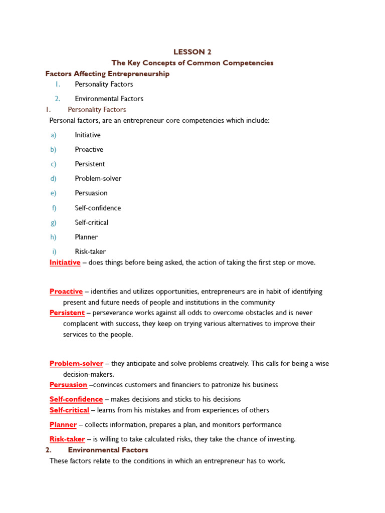 The Key Concepts of Common Competencies-Handout | PDF | Entrepreneurship | Market (Economics)