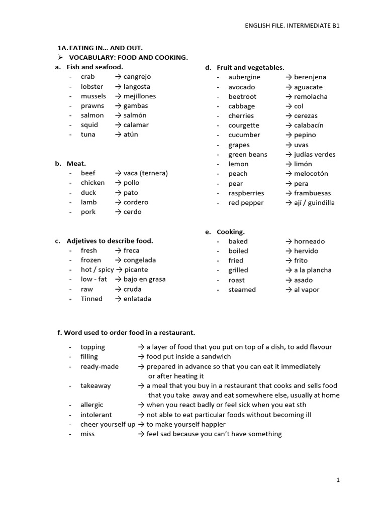 Dining Vocabulary and Expressions | PDF | Food And Drink Preparation ...