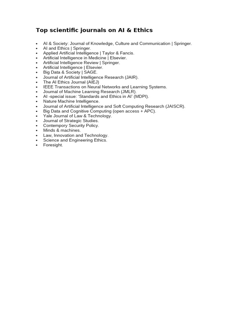 Top Scientific Journals On AI | PDF | Artificial Intelligence ...