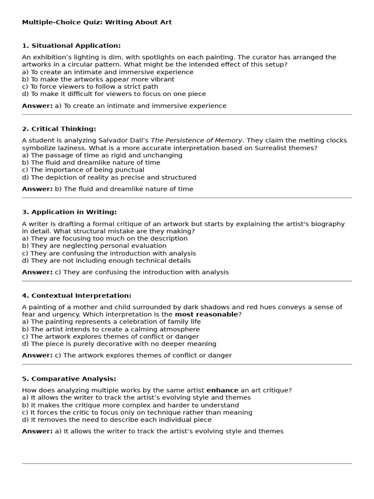 Art Writing Quiz: Critical Analysis Skills | PDF | Paintings | Abstract Art