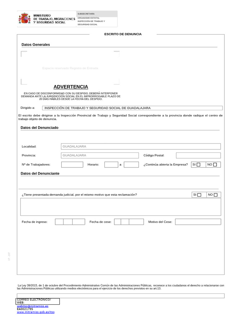 Escrito - de - Denuncia - IP-107 Modelo | PDF