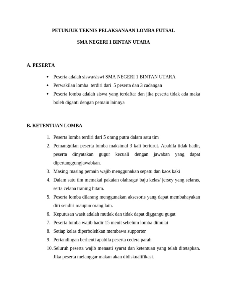 Petunjuk Teknis Pelaksanaan Lomba Futsal | PDF