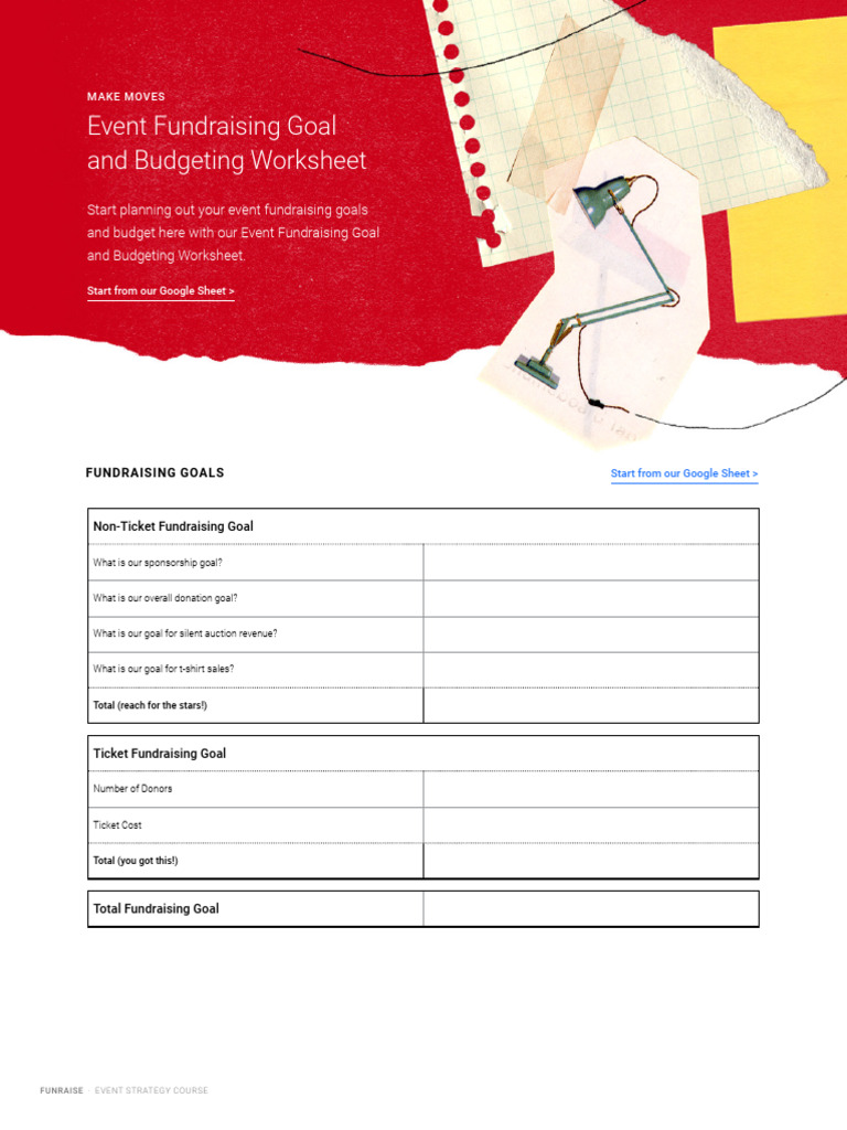 Event Fundraising Goals & Budget Worksheet | PDF | Fundraising | Revenue
