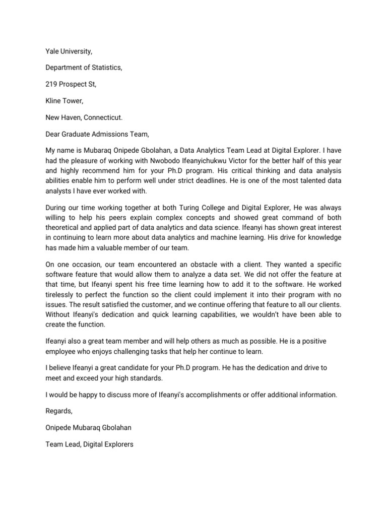 Ph.D. Recommendation for Ifeanyi | PDF