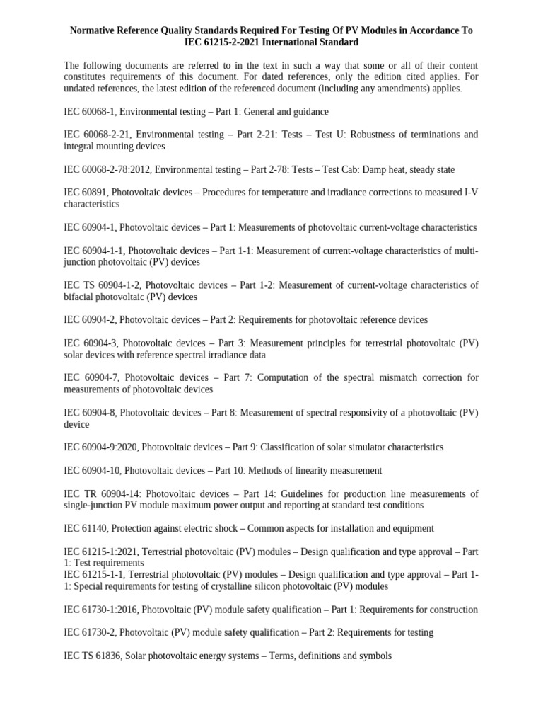 IEC 61215-2 Testing Standards Overview | PDF | Photovoltaics | Solar Panel