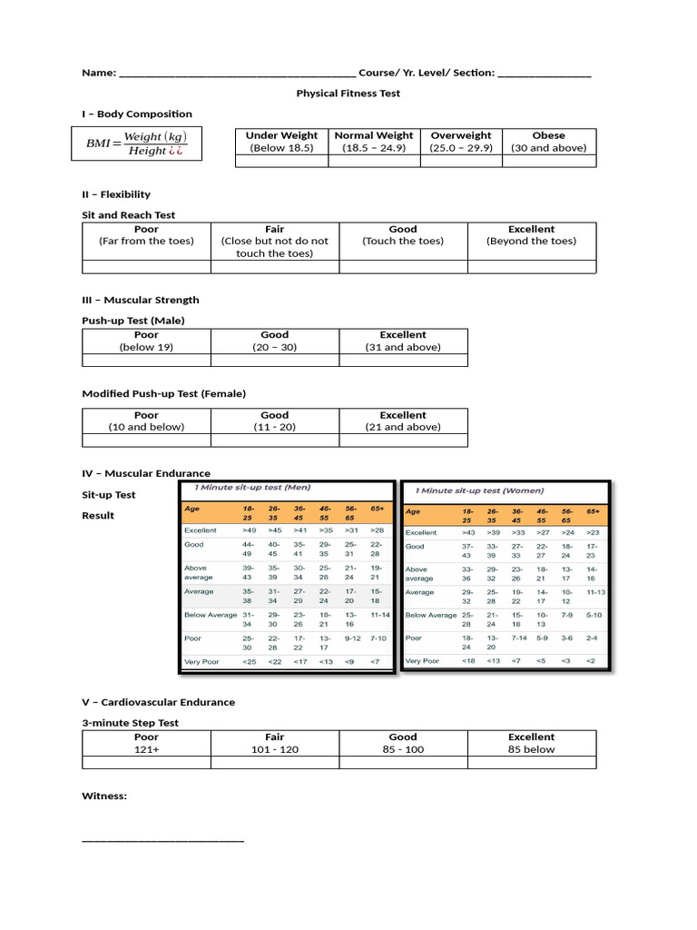 Physical Fitness Test Assessment Guide | PDF
