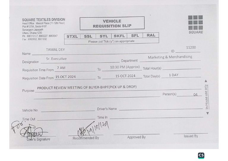 Vehicle Requisition | PDF