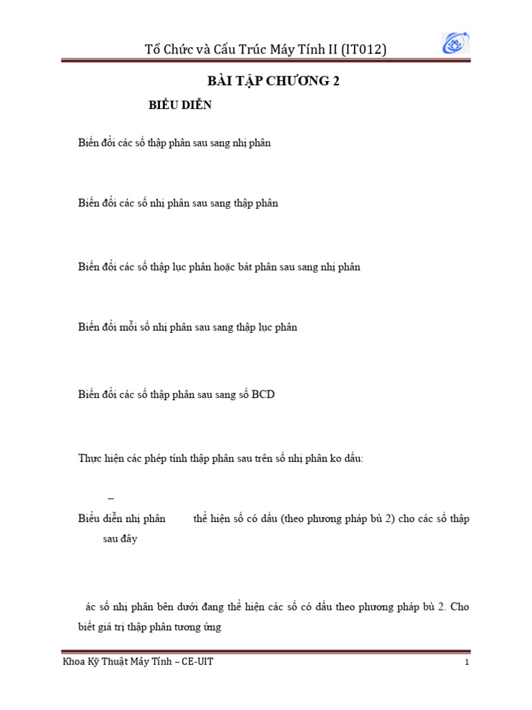 IT012 - Bai Tap Chuong 2 UIT | PDF