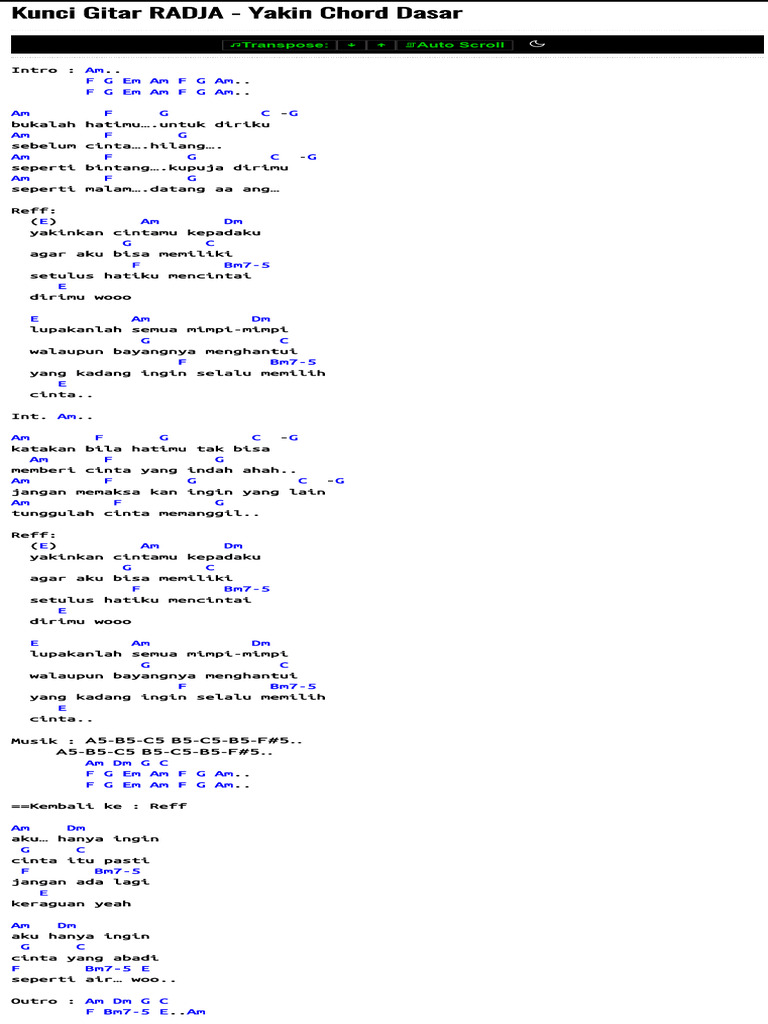 Kunci Gitar RADJA - Yakin Chord Dasar ©ChordTela.com | PDF