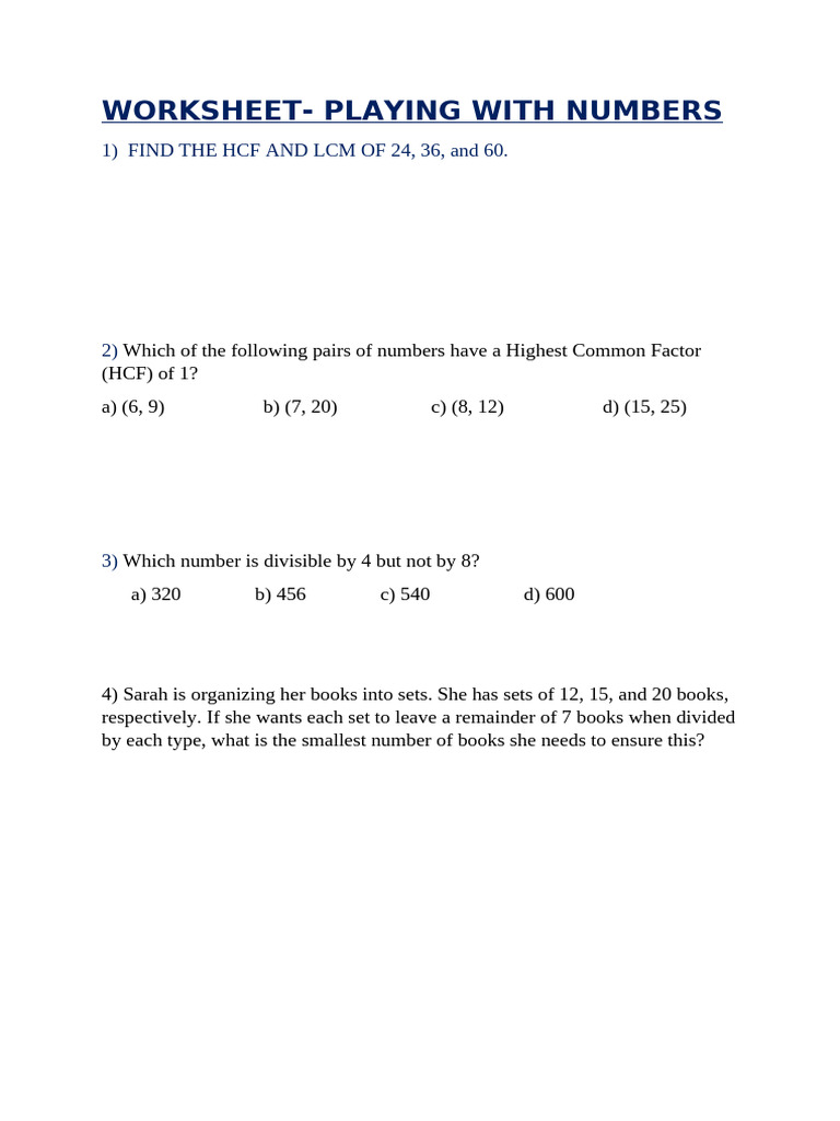 WORKSHEET - Playing With Numbers | PDF