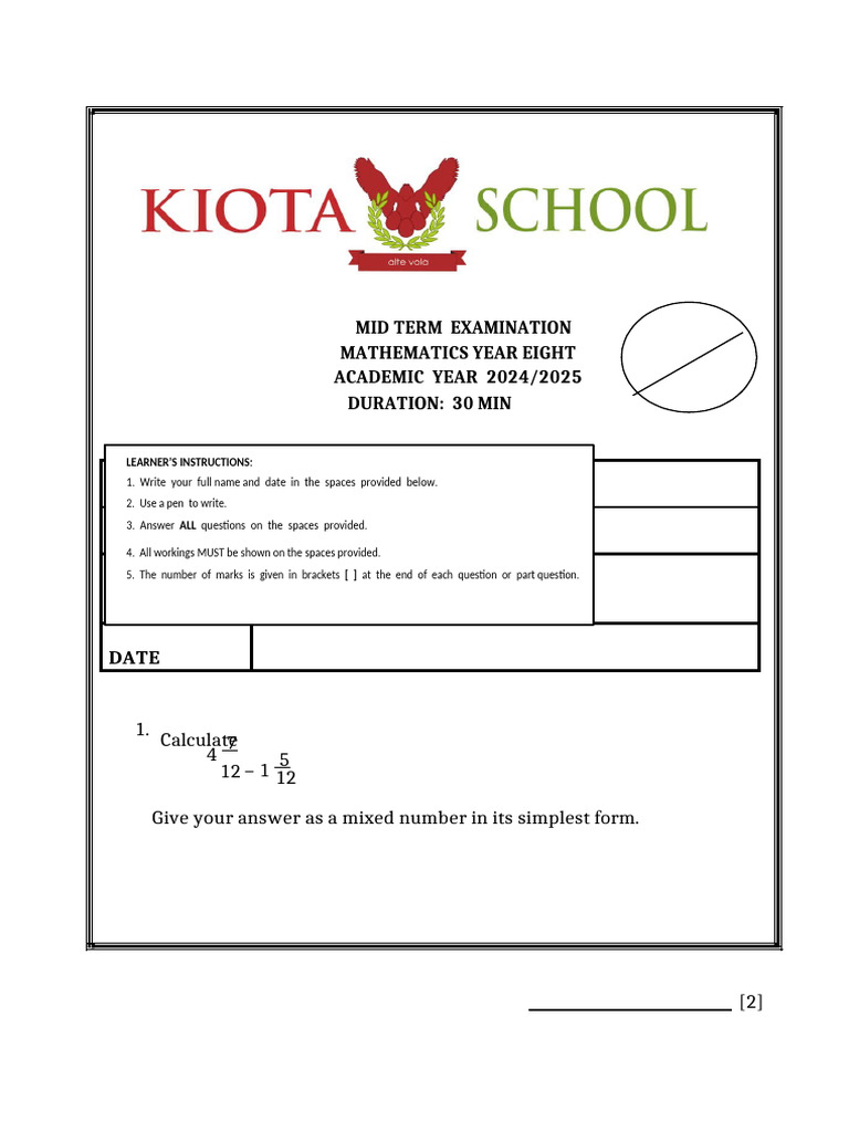 Year 8 maths MT (1) | PDF | Angle | Circle