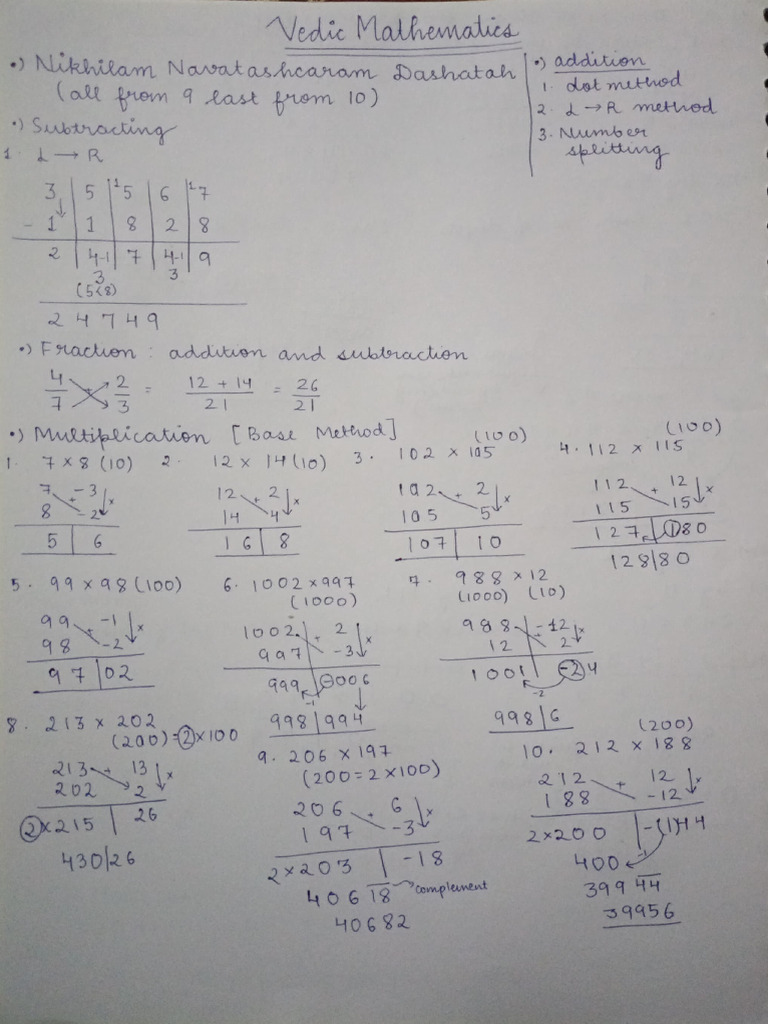 Vedic Maths Notes | PDF