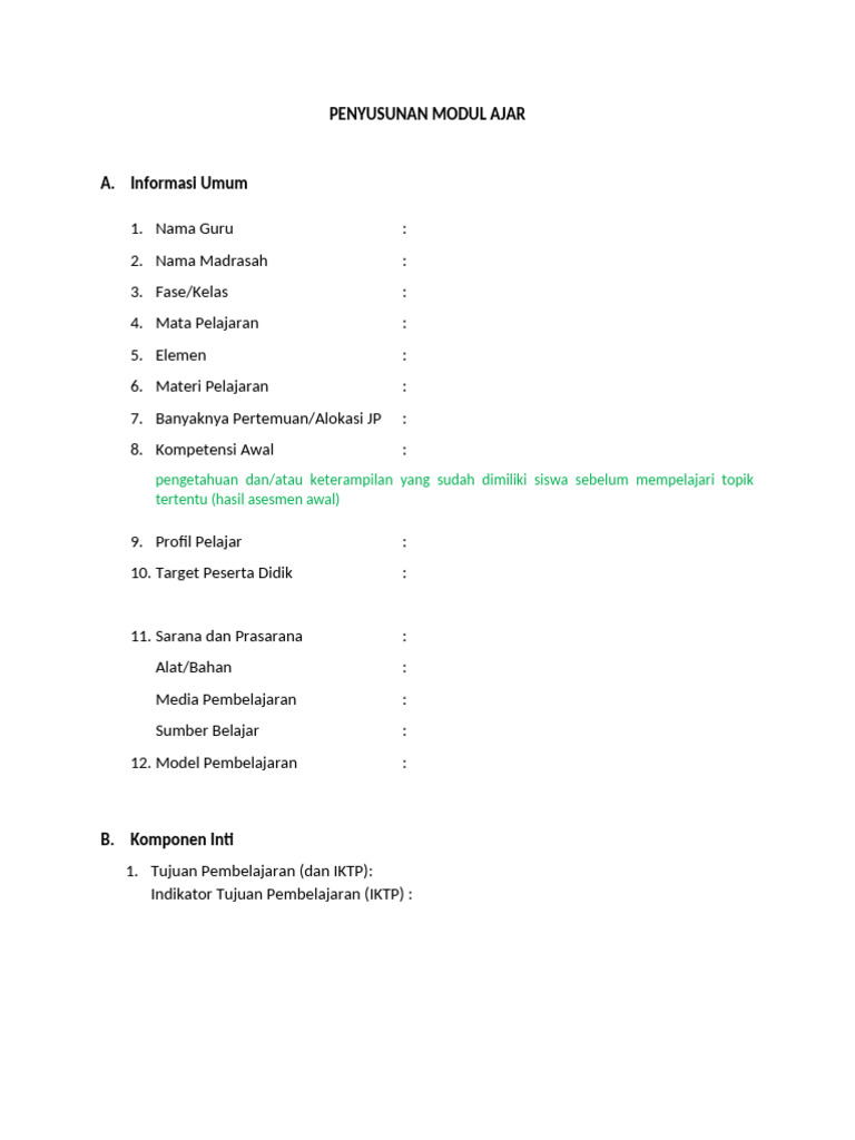 Contoh Format Modul Ajar | PDF