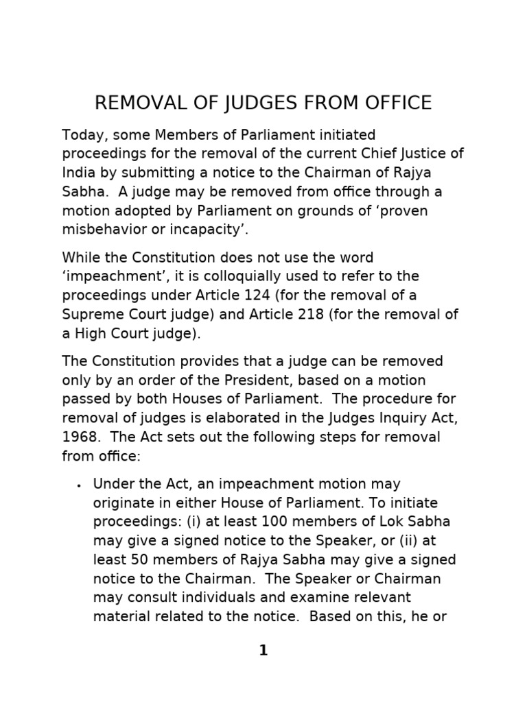 Process for Removing Judges in India | PDF | Impeachment | Supreme ...