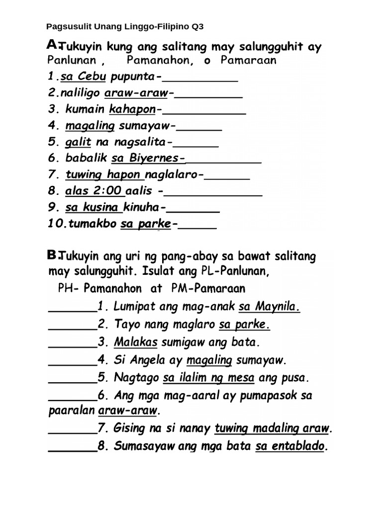 Pagsusulit Unang Linggo-Filipino Q3 | PDF