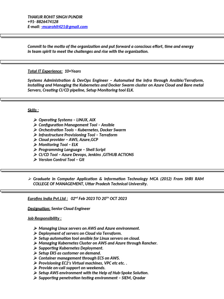 Resume Rohit | PDF | Computer Cluster | Cloud Computing
