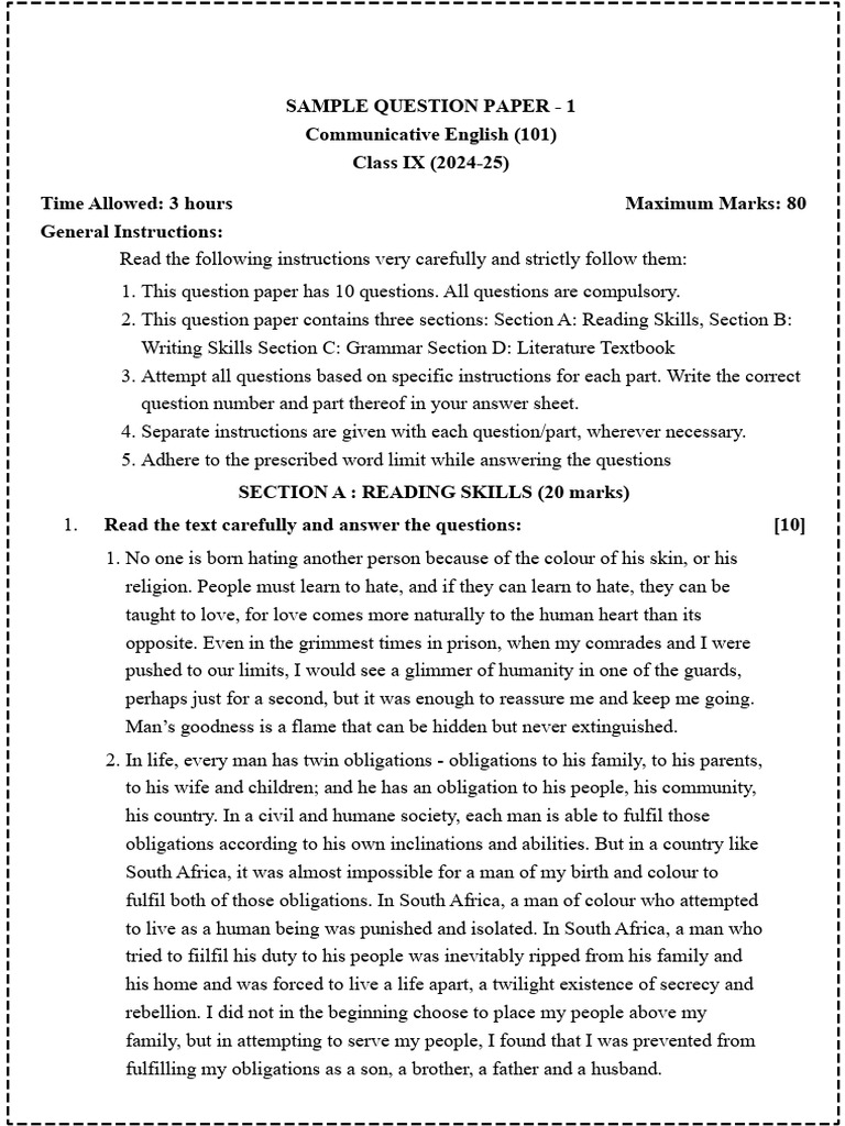 English Sample Paper 1 | PDF