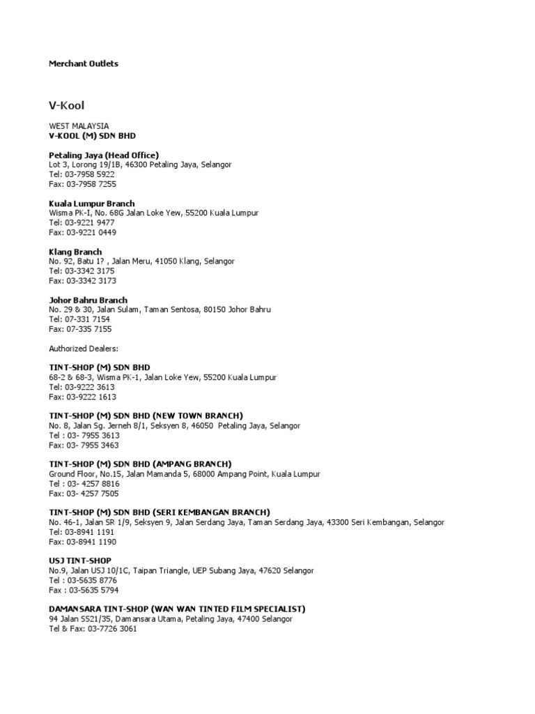 V-Kool Authorized Outlet | PDF | Strait Of Malacca | Malaysia