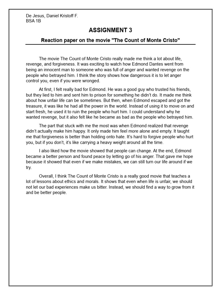 Reaction to "The Count of Monte Cristo" | PDF