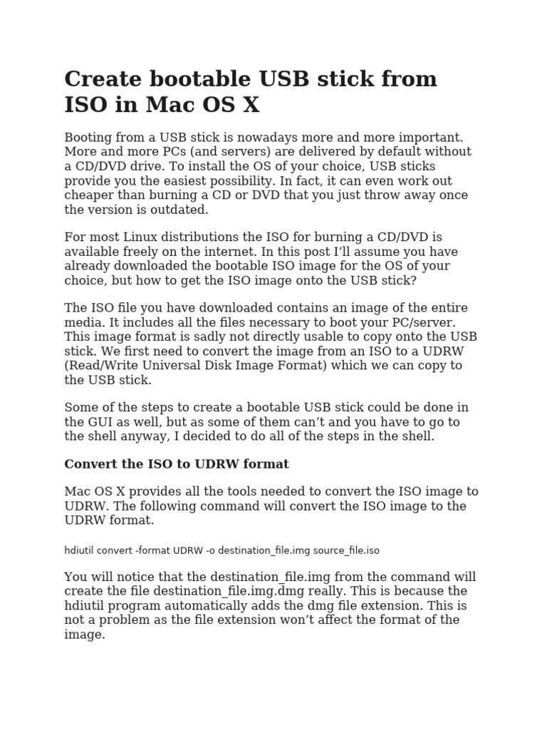 Create Bootable USB Stick From ISO in Mac OS X | PDF | Usb Flash Drive | Booting