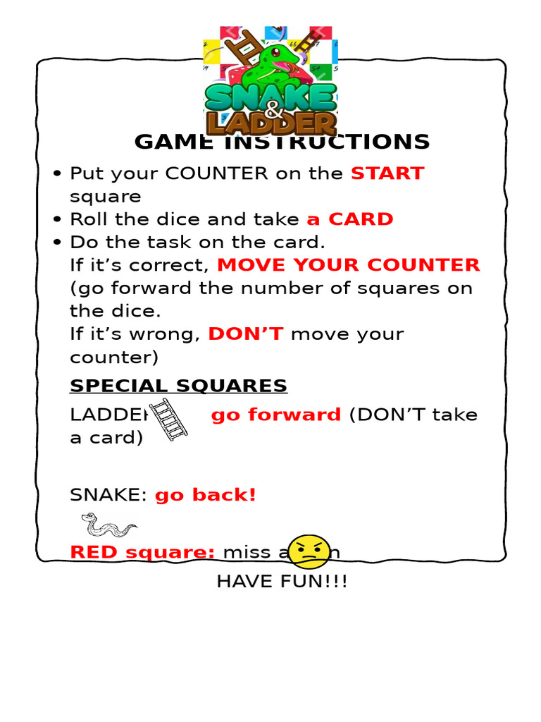 GAME - Snakes and Ladders | PDF