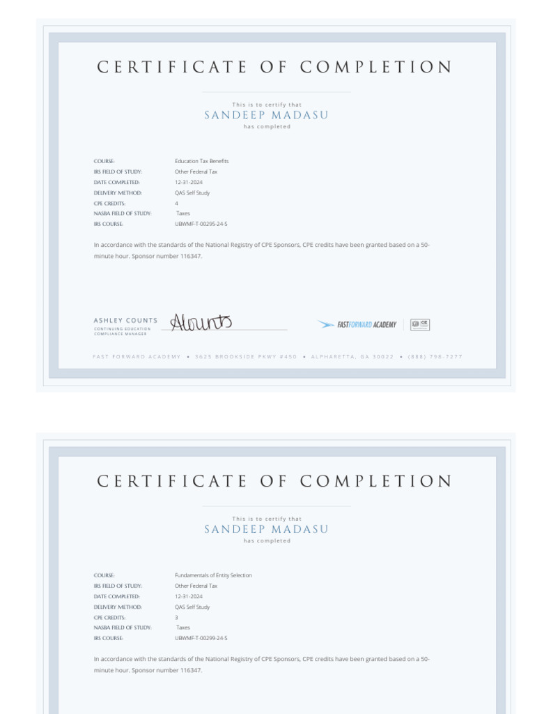 Sandeep AFSP Certificates | PDF | Internal Revenue Service | Tax Deduction
